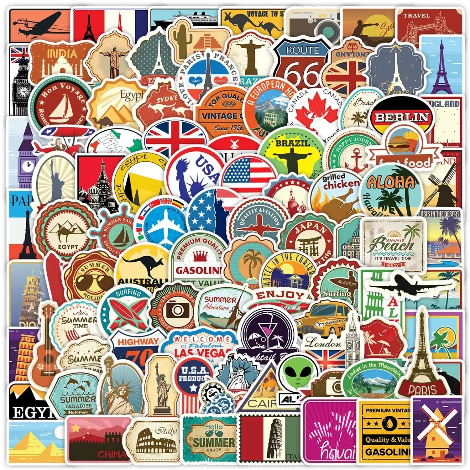 Seyahat Sticker Seti-50 Parça Dünya Turu Valiz Etiketi-Sticker Master