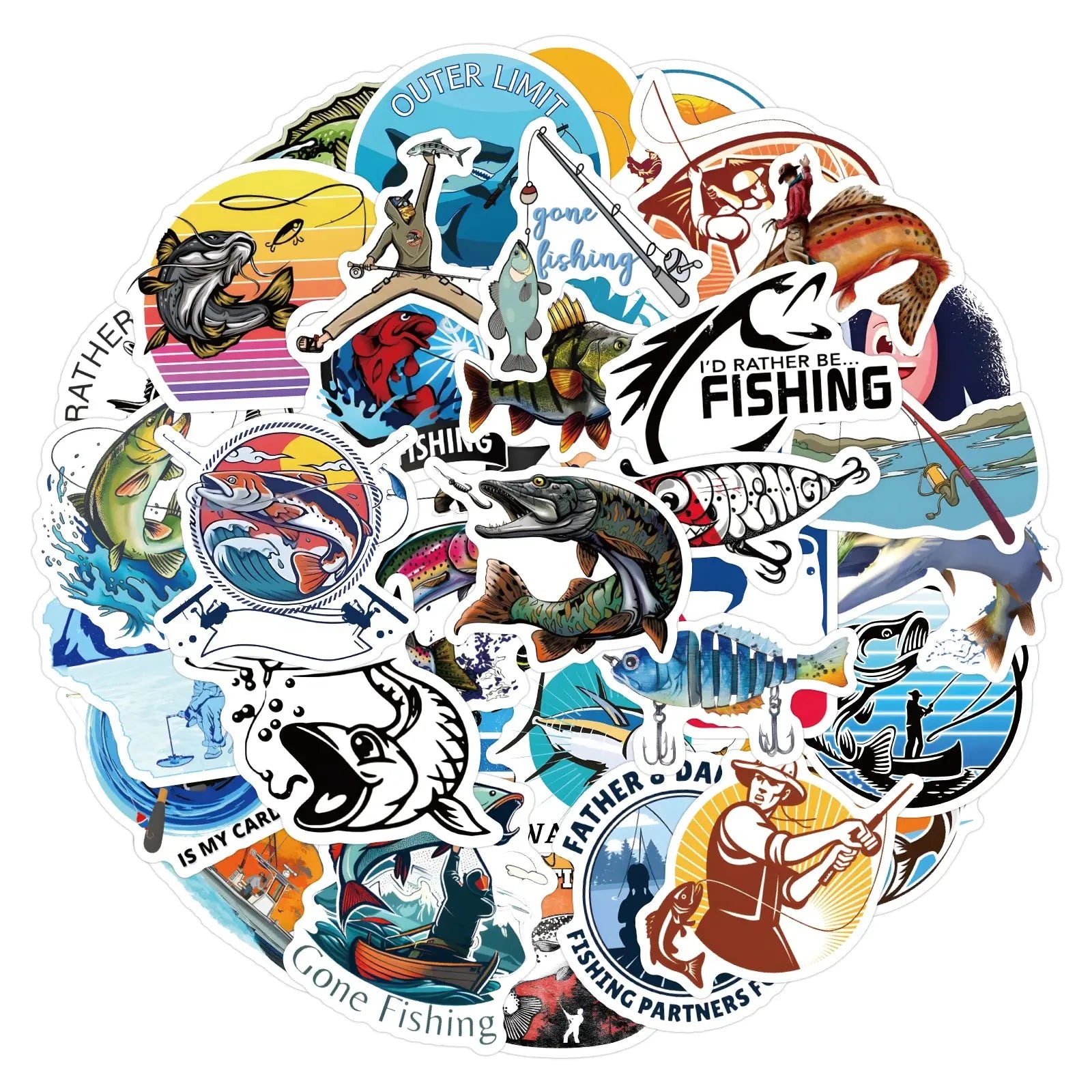 Balıkçılık Sticker Seti (60 Parça) Su Geçirmez Çıkartma-Sticker Master
